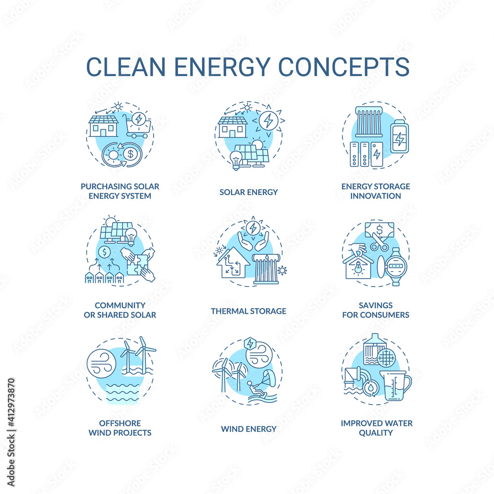 Nature energy concept icons set. Savings for consumers idea thin line ...