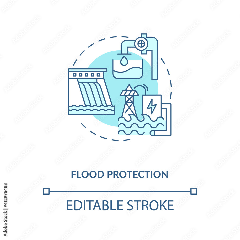 Flood protection concept icon. Dams providing flood control and ...