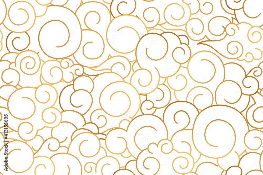Seamless pattern of Chinese curly golden clouds and curves. Repeatable ...