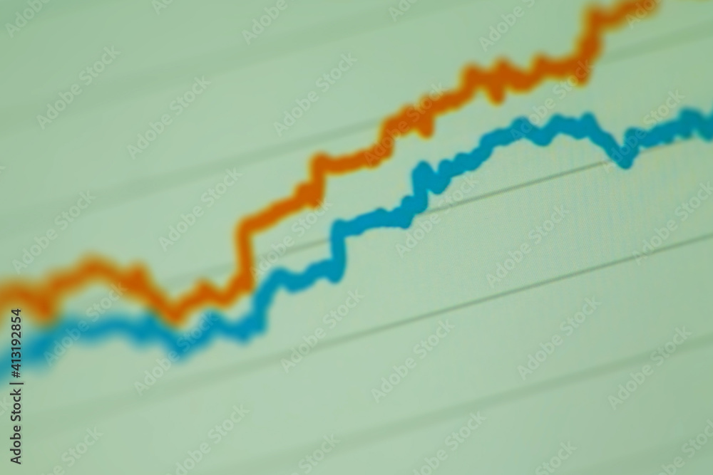 Two lines chart at comparision concept. Data analysis graph. Financial chart, analyzing report ...