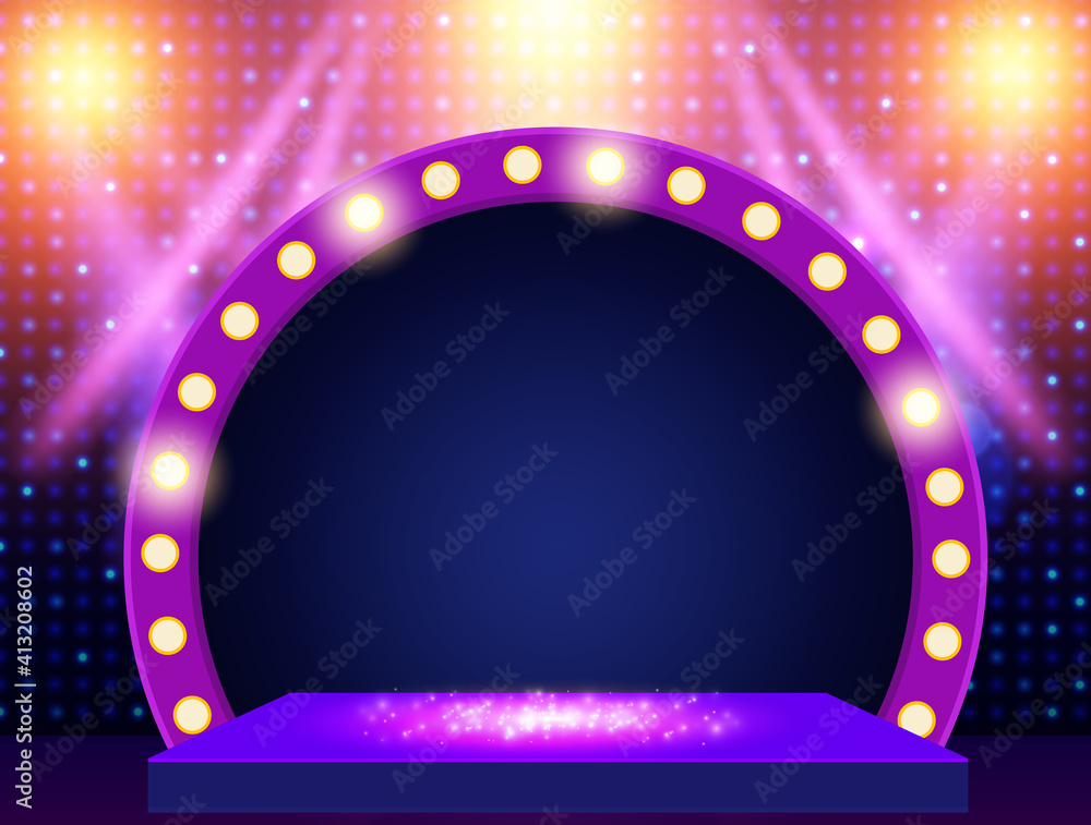 Mosaic background with blue and yellow spotlights and round banner ...