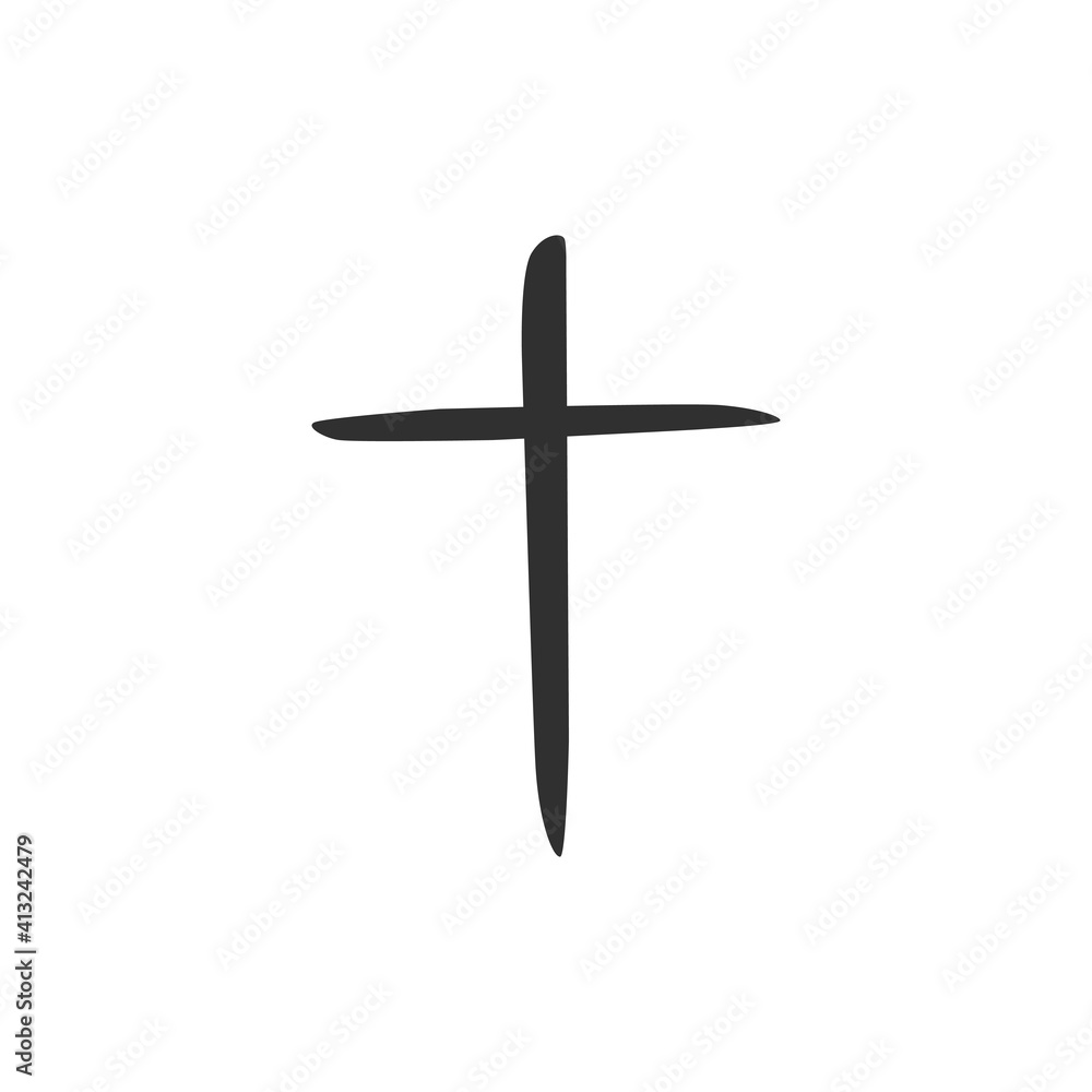 Hand drawn black grunge cross icon. Christian cross sign, hand-painted ...