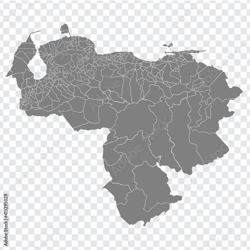 Blank map of Venezuela. Municipalities of Venezuela map in gray. High ...