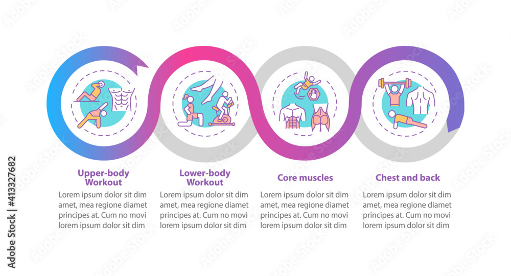 Exercising types vector infographic template. Upper-body workout, core ...