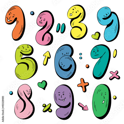 Colorful bright set of cartoon numbers and signs. Color number symbol ...