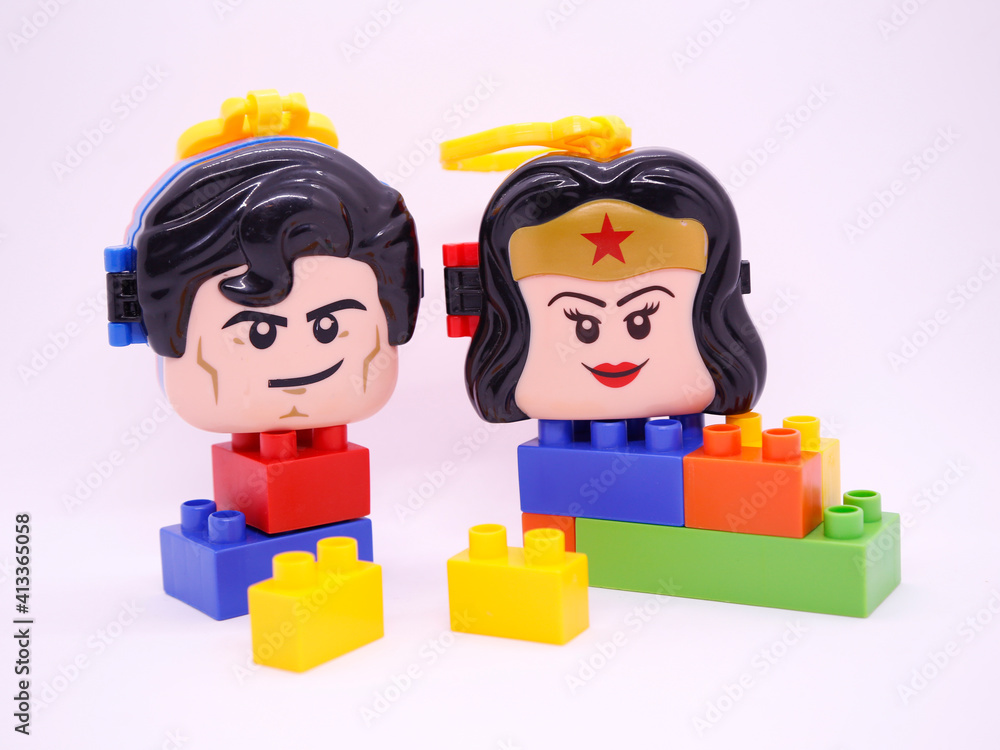Superman and Wonder Woman. The Lego Movie. Characters. Blocks. Isolated ...