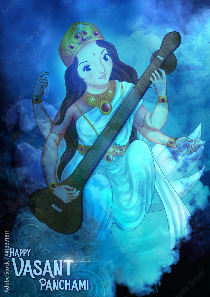 Saraswati Mata Goddess, Happy Vasant Panchami Indian festival, Goddess ...