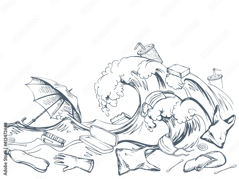 Ocean pollution from plastic waste. Vector drawing Stock Vector | Adobe ...