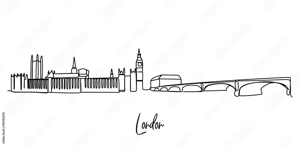 London skyline - Continuous one line drawing Stock Vector | Adobe Stock