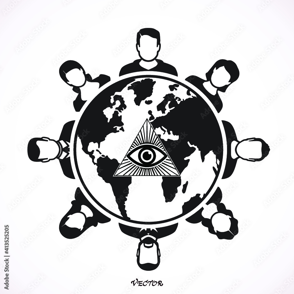 World Conference Illuminati . People Masons sitting around table ...