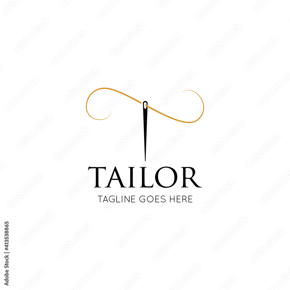 Tailor logo luxury needle and thread icon, sewing silhouette, vector ...