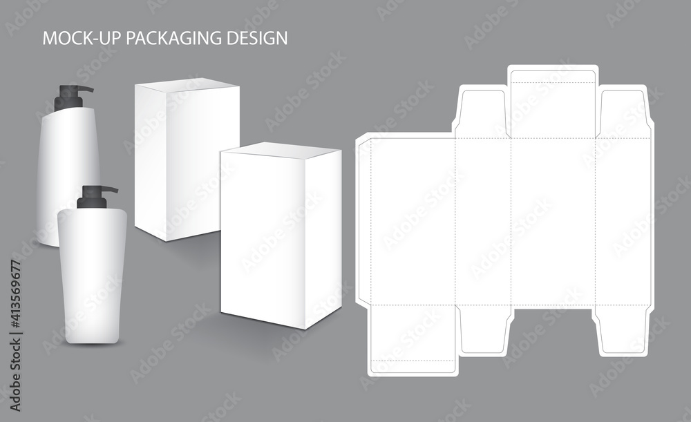 Vector de Stock White box design template. 3d box mock-up. 3d bottle ...