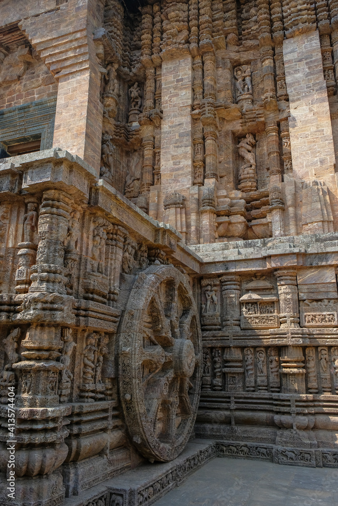 Detail of the Sun Temple was built in the 13th century and designed as ...