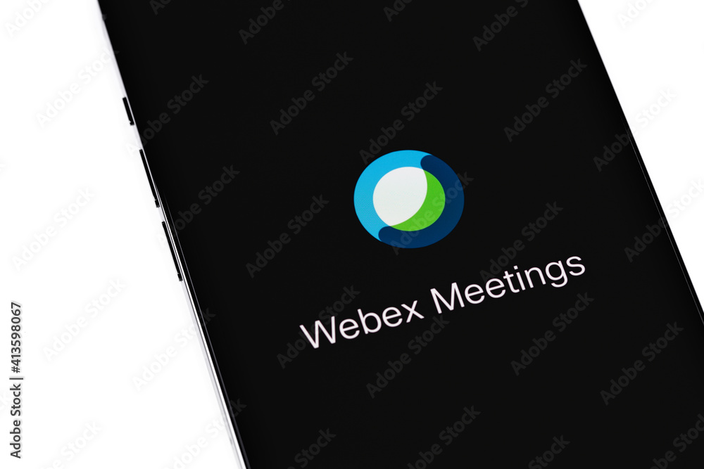 Webex Meetings icon mobile app on display smartphone iPhone. Webex ...