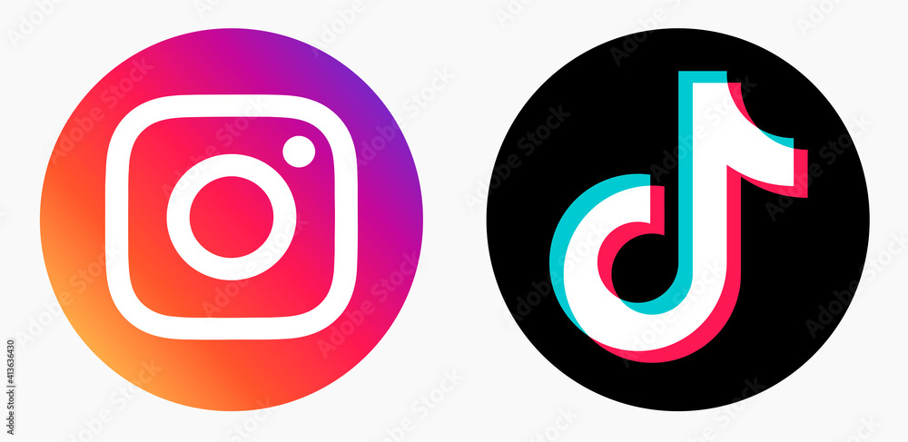 Stockvector instagram, tiktok logo vector circle | Adobe Stock