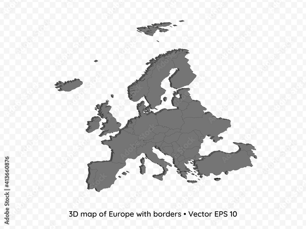 3D map of Europe with borders isolated on transparent background ...