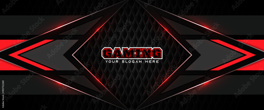 Futuristic red and black abstract gaming banner design template with ...