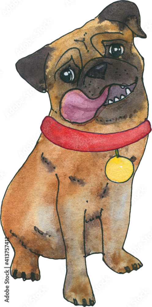 Ilustración de Stock pug clip art watercolor clipart birthday party ...