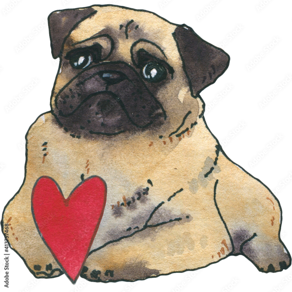 pug clip art watercolor clipart birthday party digital clipart dog ...