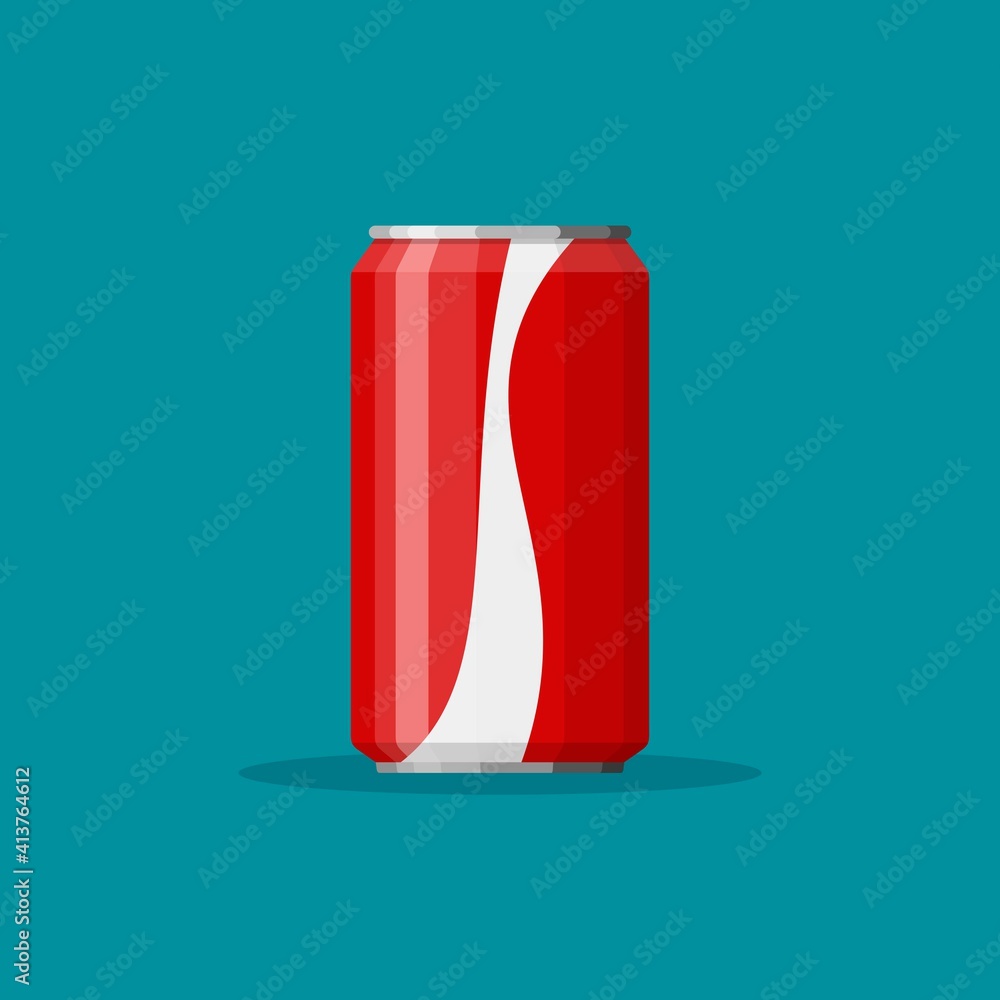 Cola soda in red aluminum can icon on blue background. Soft drink sign ...