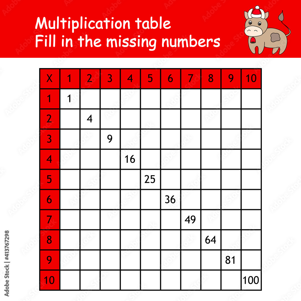 Multiplication Square. Paste the missing numbers. School vector ...