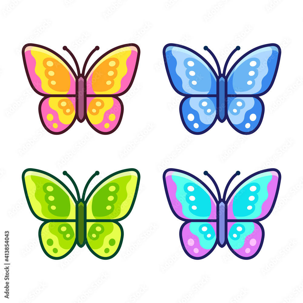 Cartoon butterfly icon set Stock Vector | Adobe Stock