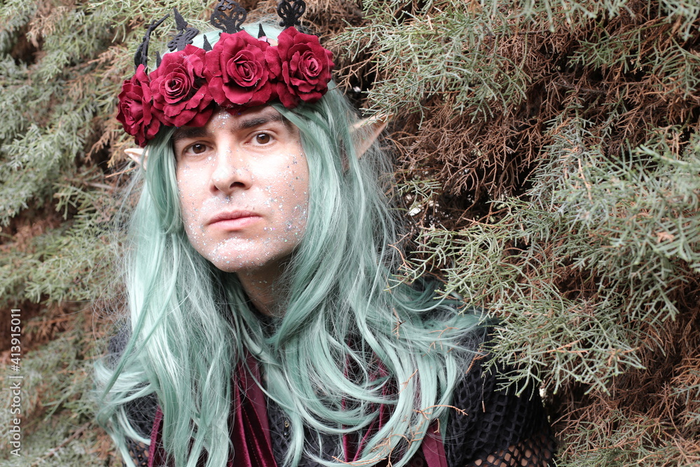 Mythical male elf in the forest Stock Photo | Adobe Stock