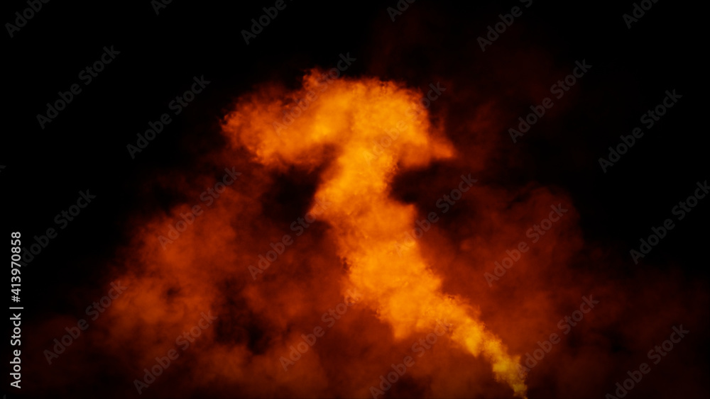 Explosion chemistry smoke bomb on isolated background. Freezing dry fog ...