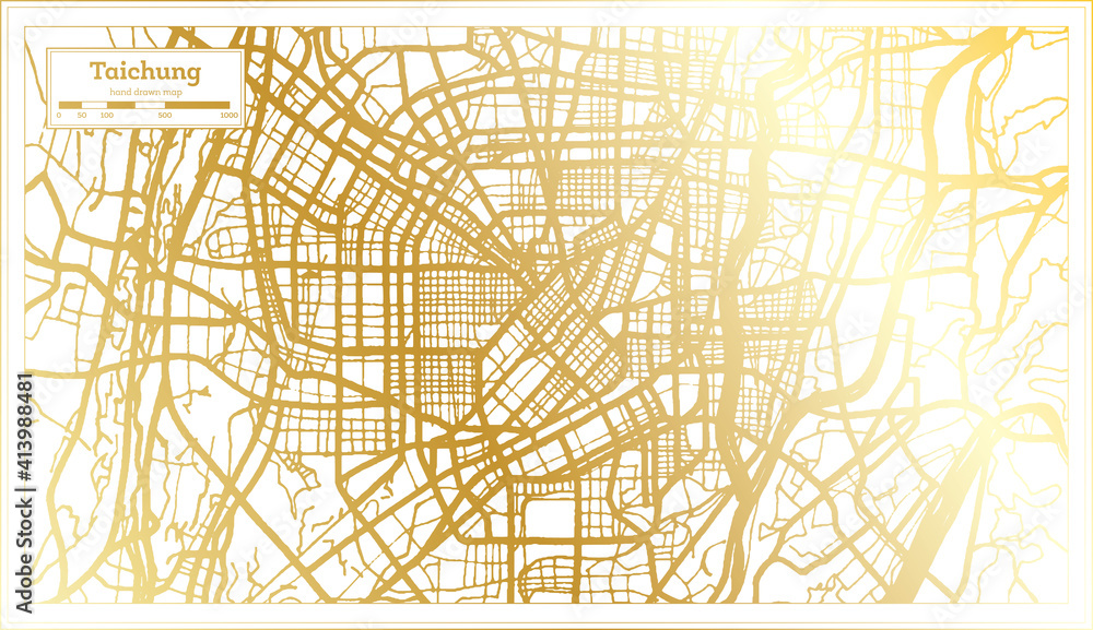 Taichung Taiwan City Map in Retro Style in Golden Color. Outline Map ...