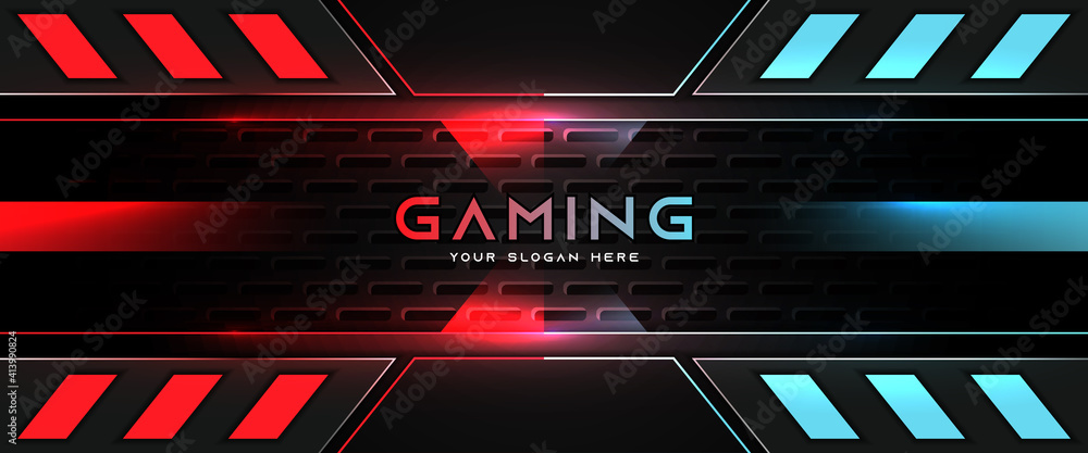 Futuristic red and blue abstract gaming banner design template with ...
