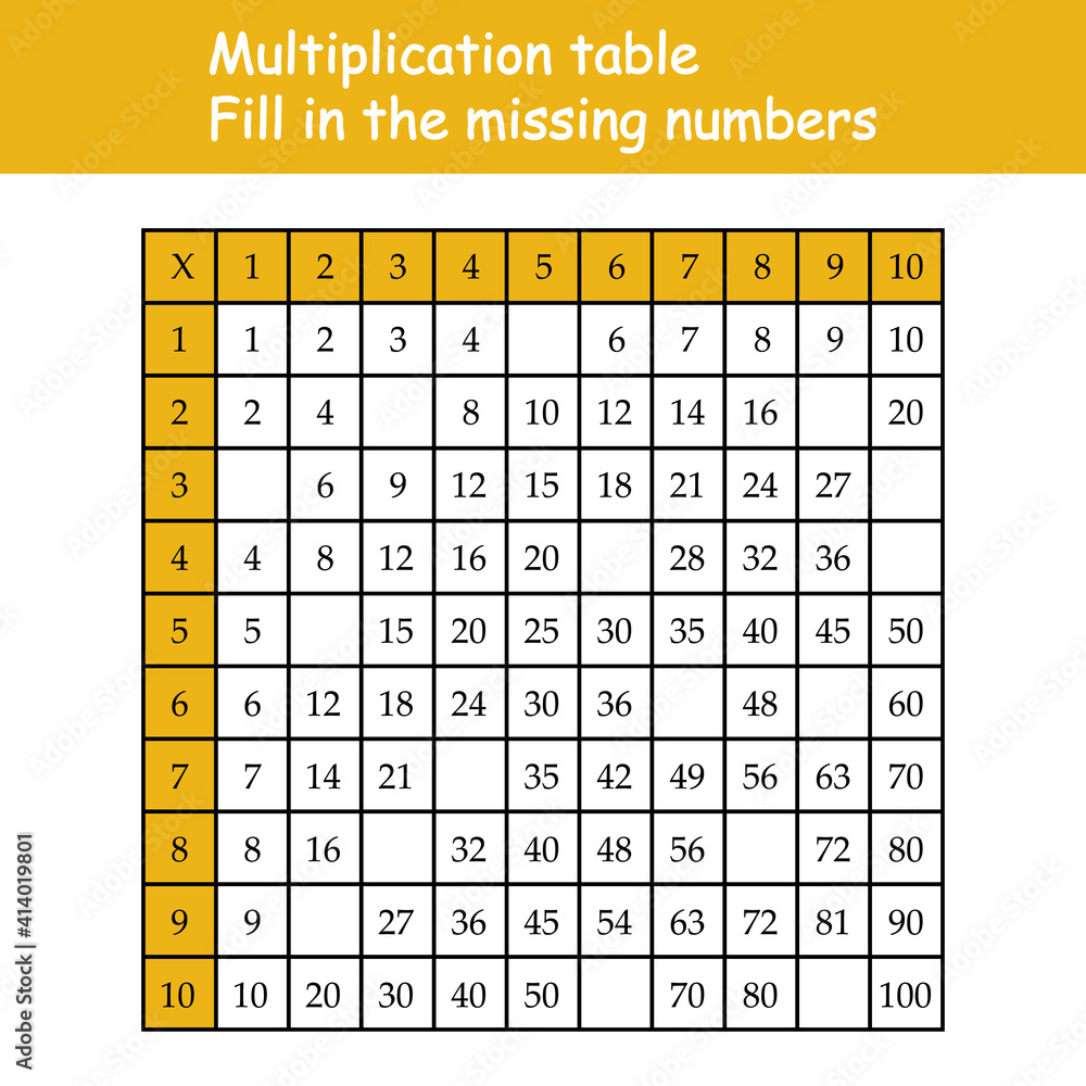 Multiplication Square. Paste the missing numbers. School vector ...
