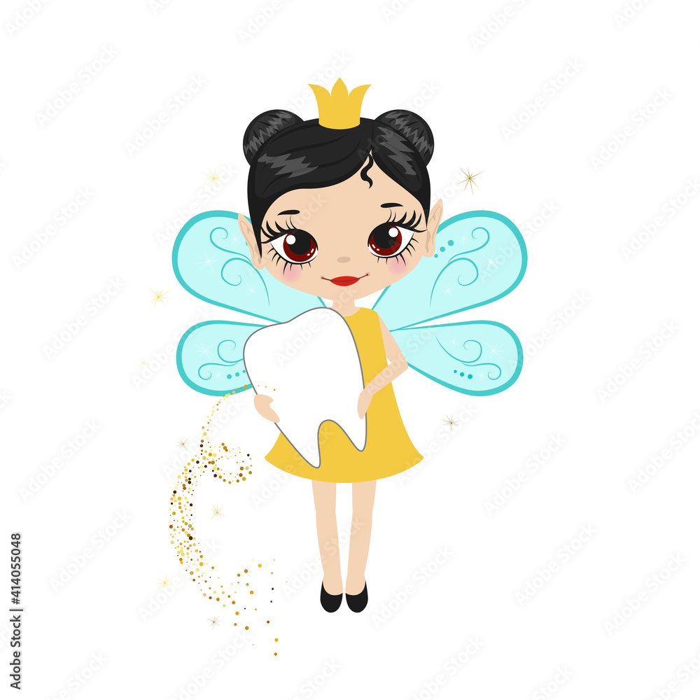 Cute cartoon tooth fairy vector illustration. Stock Vector | Adobe Stock