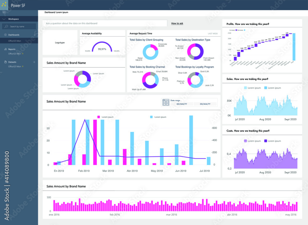 Power BI dashboard blue Stock Vector | Adobe Stock