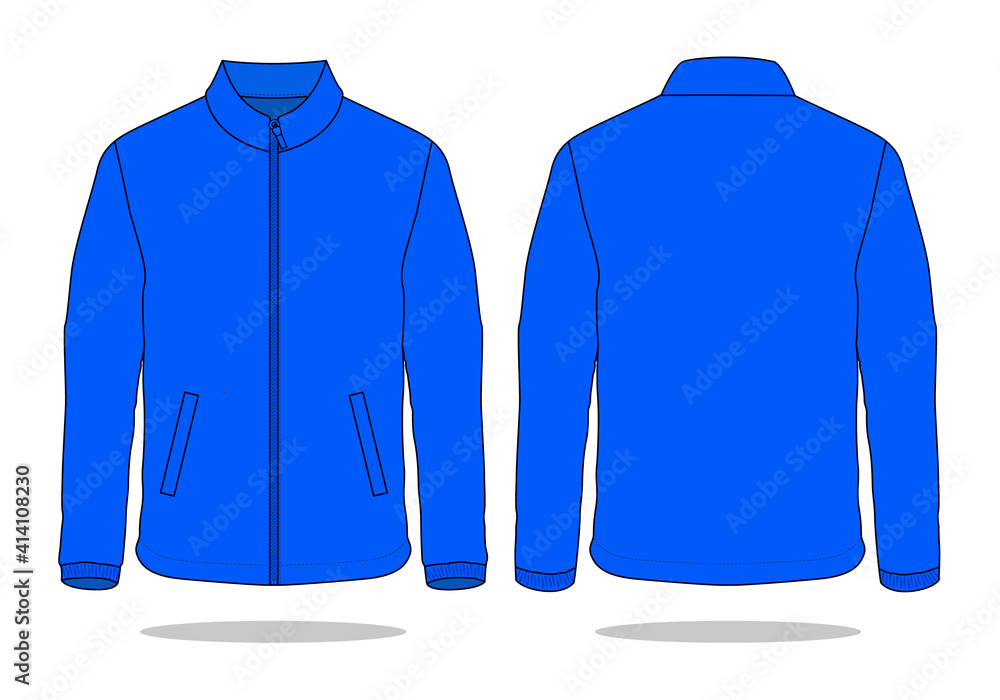Blank Blue Jacket Template on White Background. Front and Back Views ...