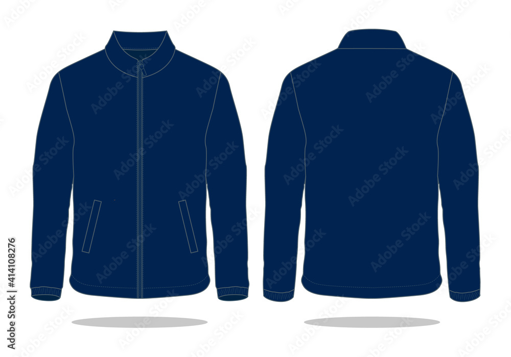 Blank Navy Blue Jacket Template on White Background. Front and Back ...