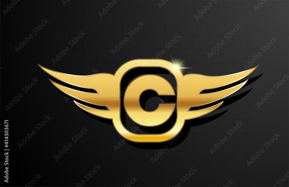 C gold letter logo alphabet for business and company with yellow color ...