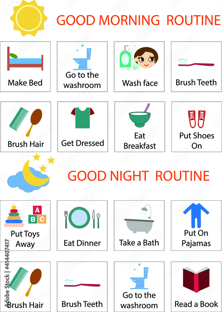 Vector de Stock Kids Daily Responsibilities Chart, Kids Daily Routine ...