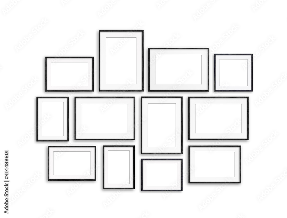 Black frames collection, twelve blank frameworks set isolated on white ...