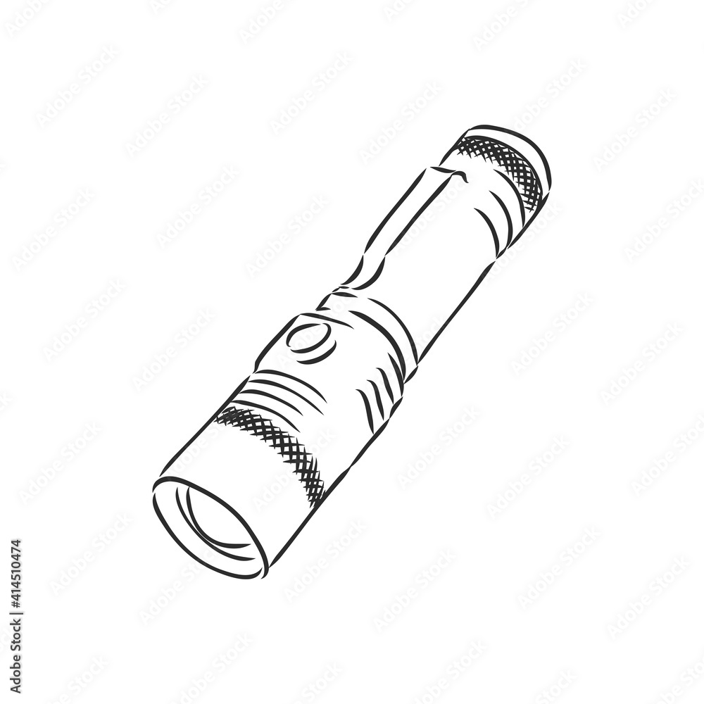flashlight cartoon vector and illustration, black and white, hand drawn ...