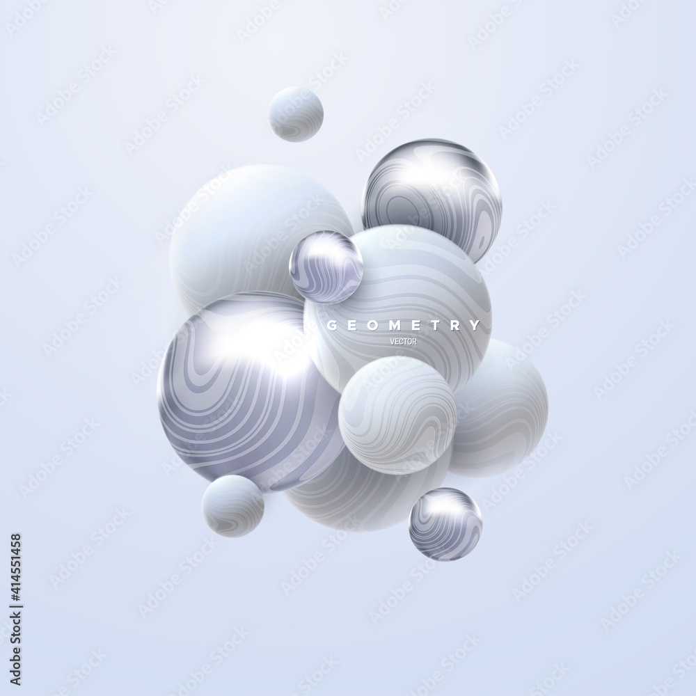 3d white and silver spheres cluster Stock Vector | Adobe Stock