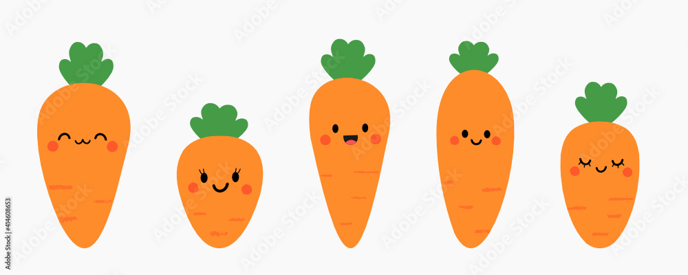 Set of cartoon carrots on white background vector illustration. Cute ...