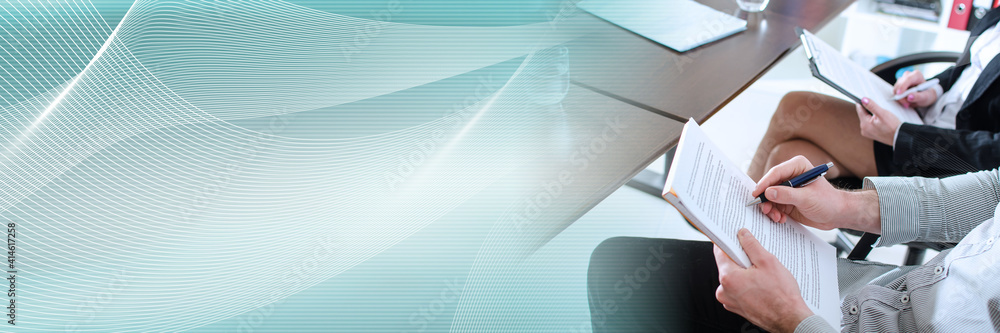 Business people taking notes; panoramic banner Stock Photo | Adobe Stock