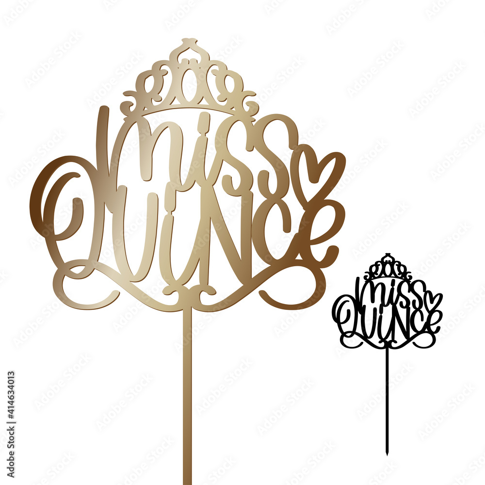 Miss Quince Quinceanera party cake topper with a diadem, heart and ...
