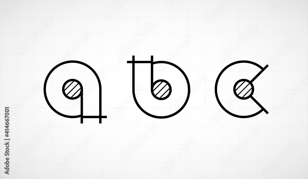 Architech font. Letters lower case abc. Graphic black and white ...