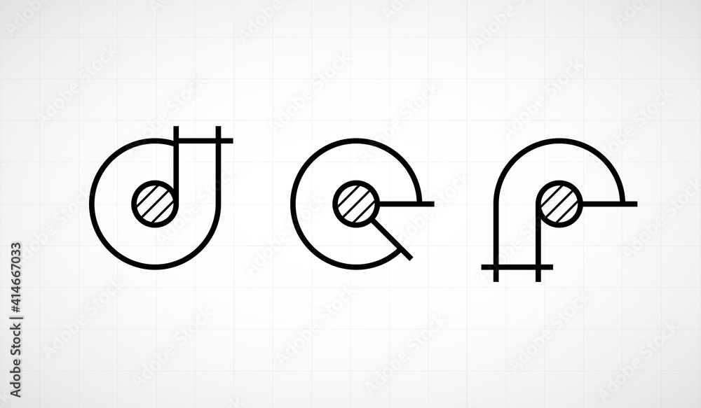 Architech font. Letters lower case def. Graphic black and white ...