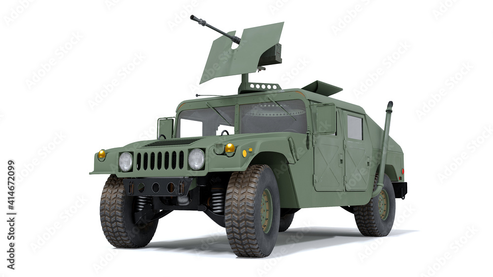 US Military armored all terrain vehicle HMMWV. 3d rendering. Isolated ...