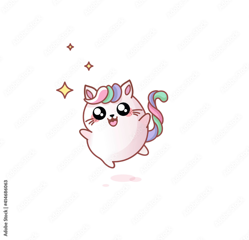 Cat Kitty kitten jumping happiness joy kawaii chibi Japanese style ...