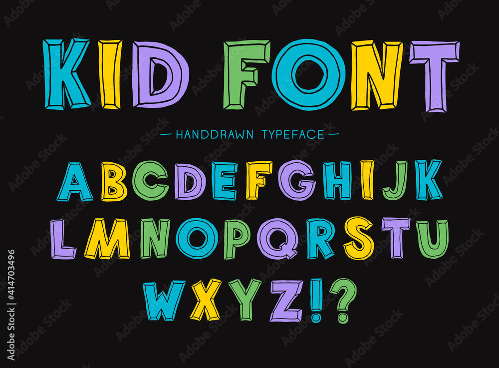 Kid font. Children s font. Set of multicolored letters for inscriptions ...