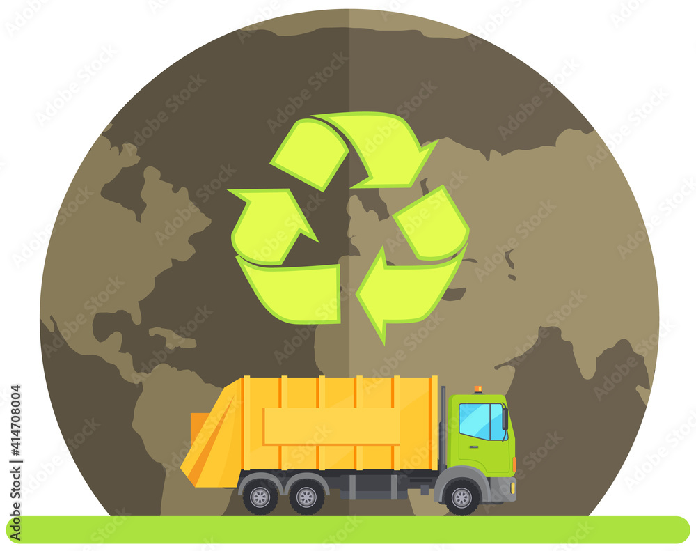 Truck transporting objects. Car with garbage on background of planet ...
