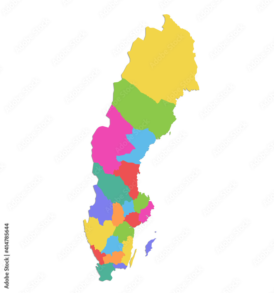 Sweden map, administrative division with names, colors map isolated on ...